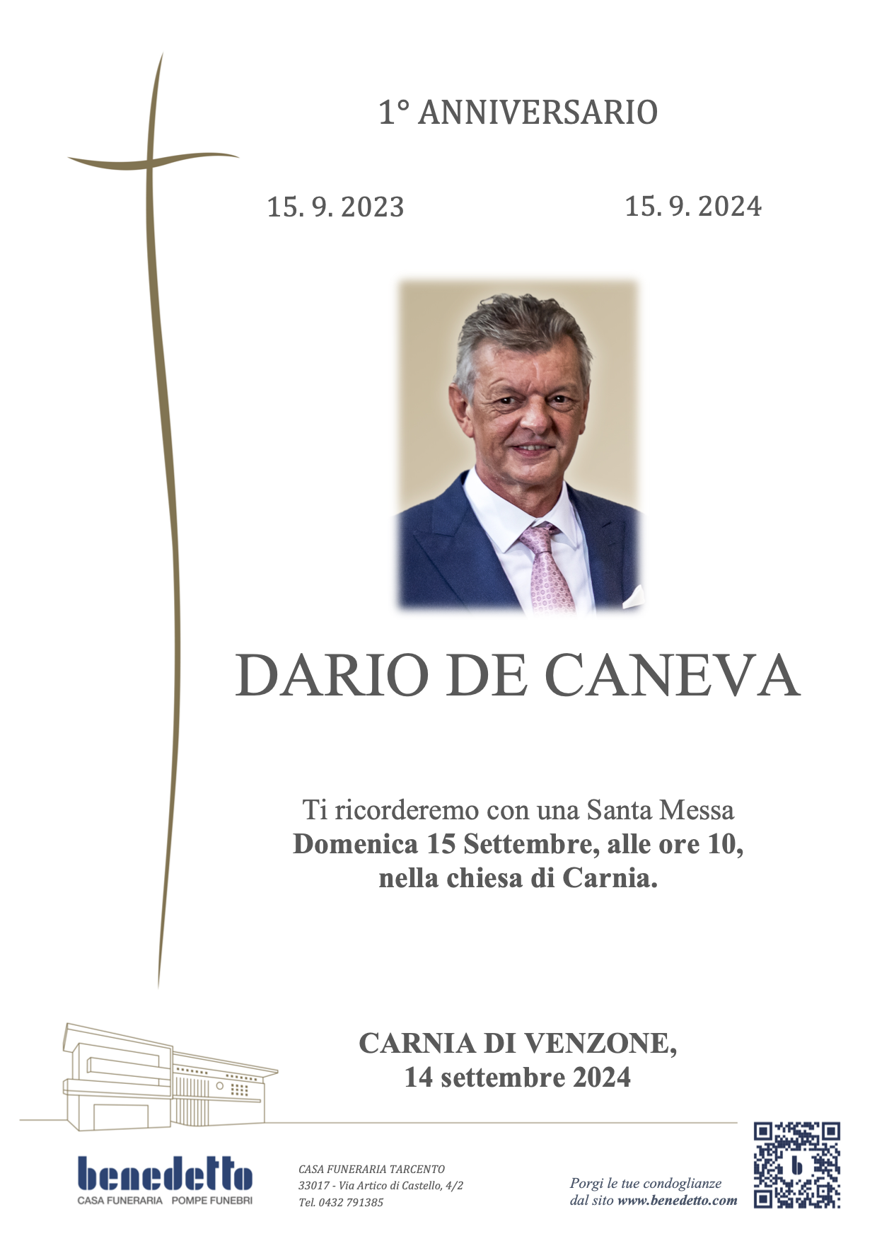 DARIO DE CANEVA - Necrologio e condoglianze su Benedetto
