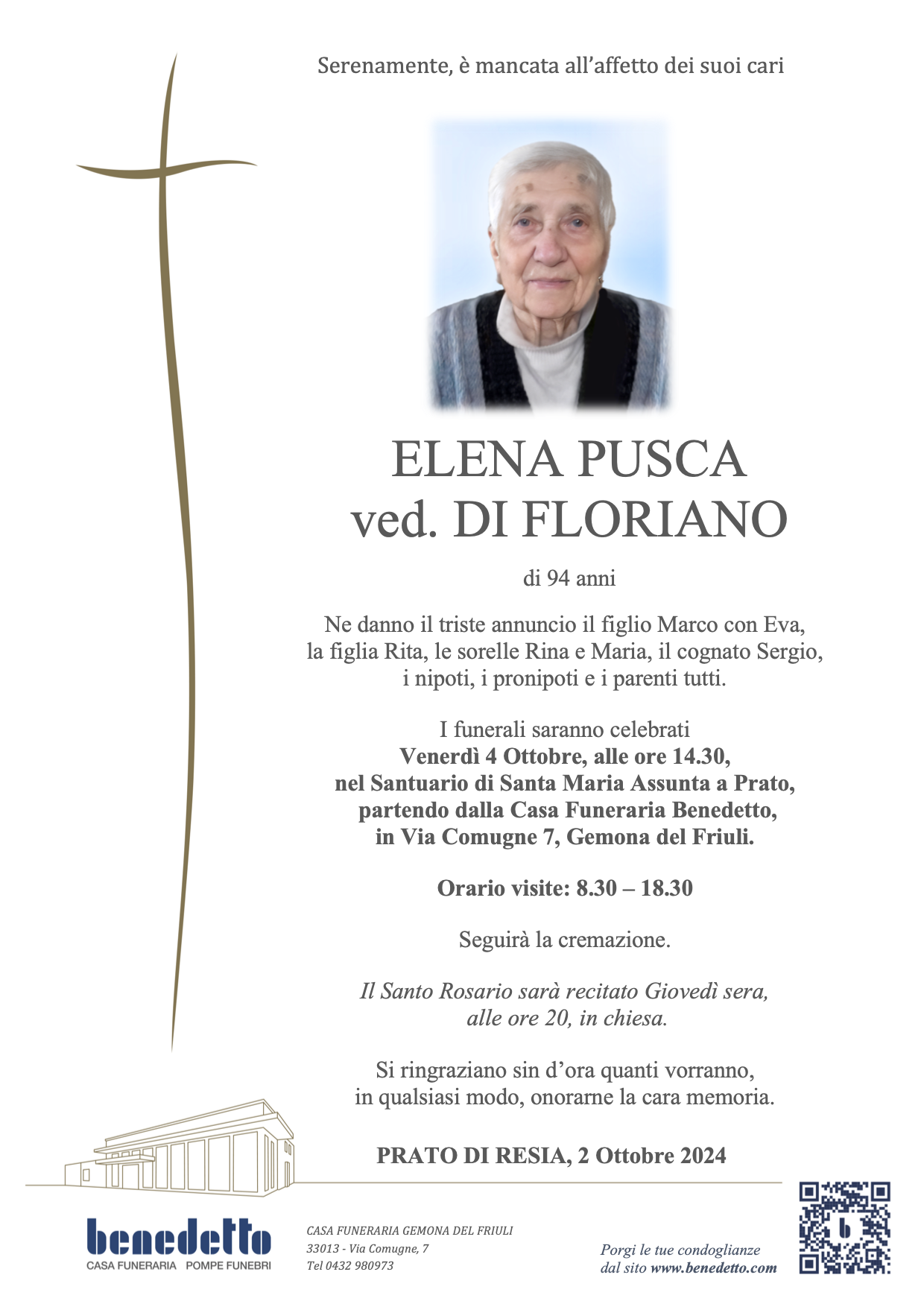 ELENA PUSCA - Necrologio e condoglianze su Benedetto