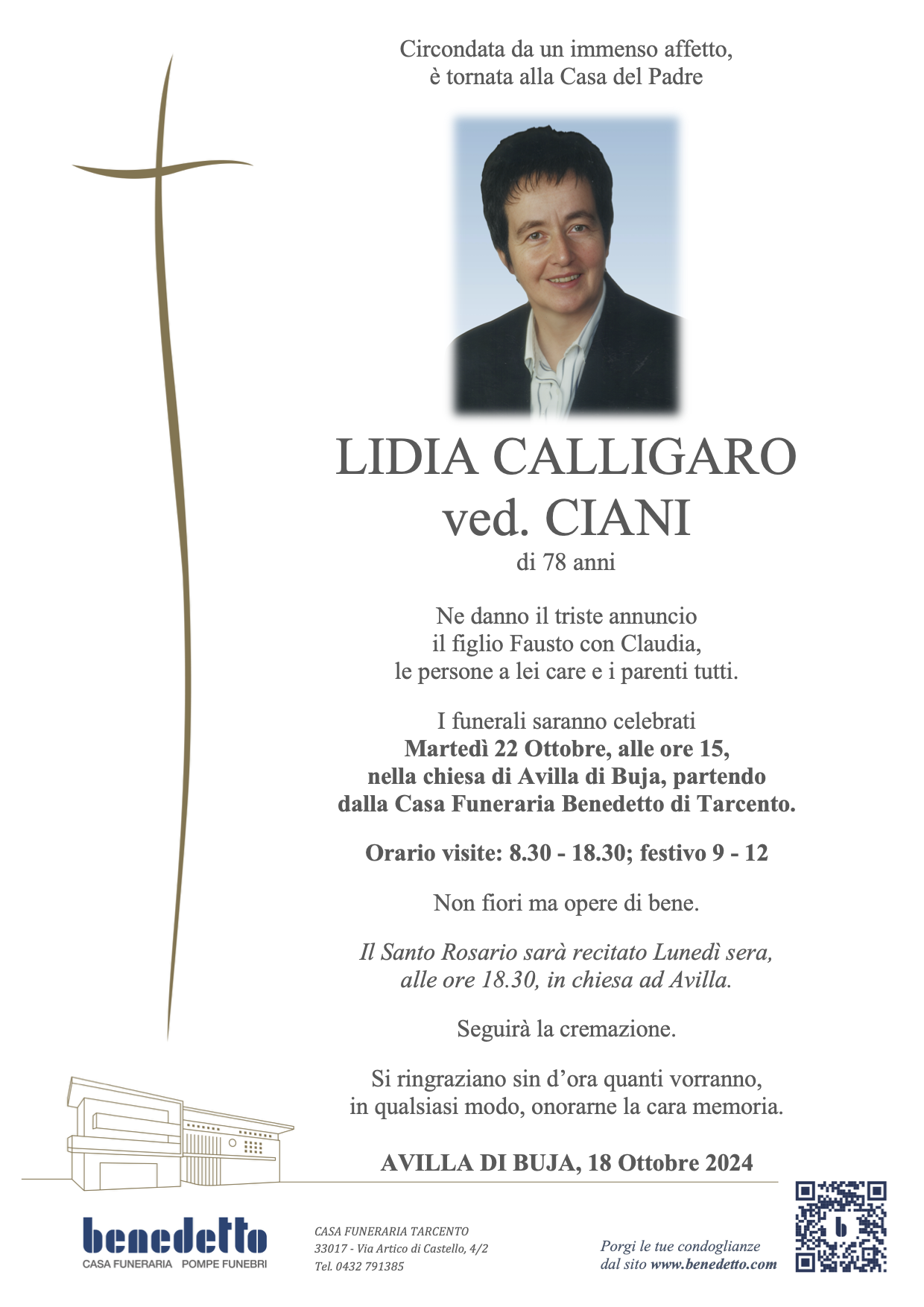 LIDIA CALLIGARO - Necrologio e condoglianze su Benedetto