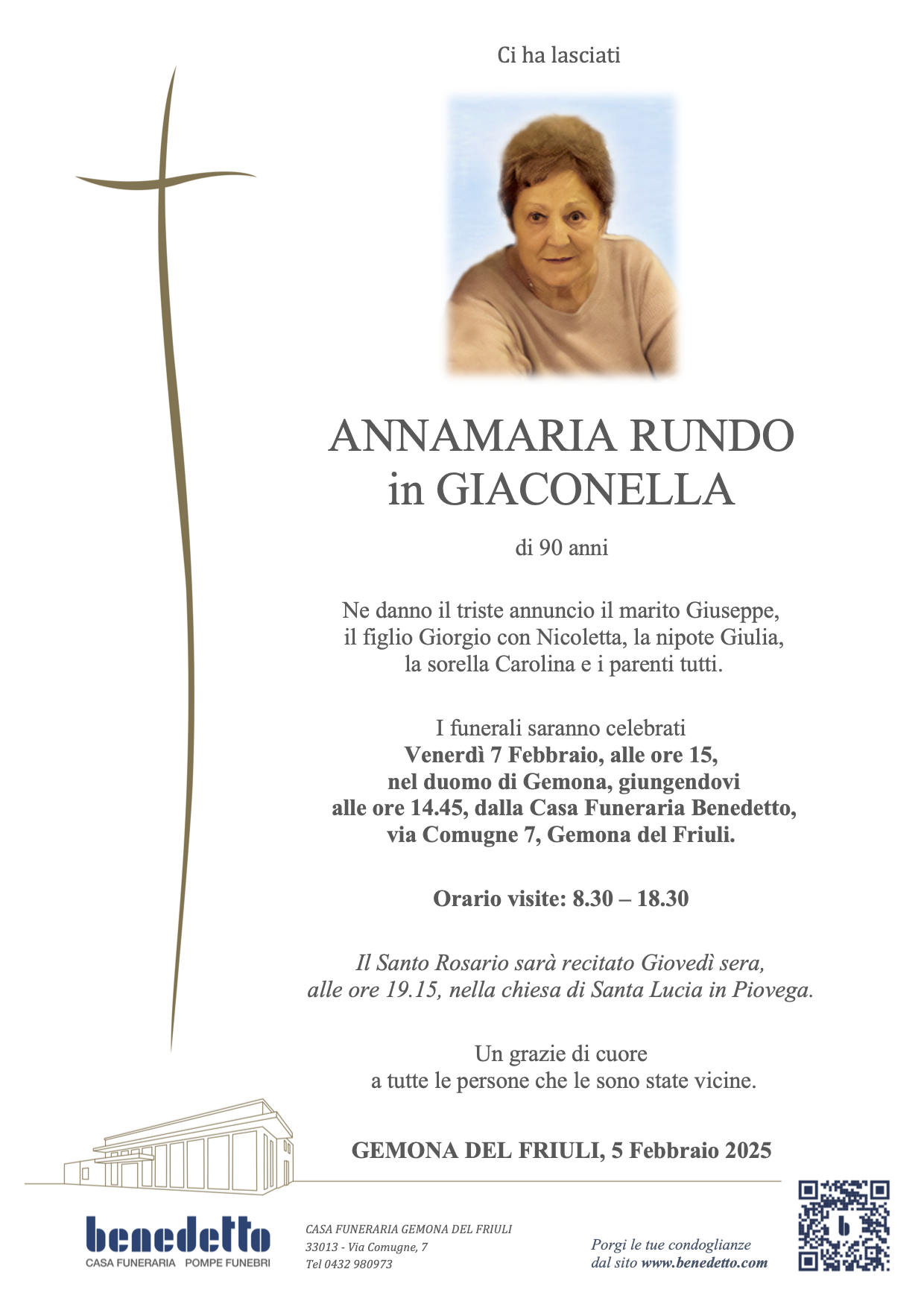 ANNAMARIA RUNDO - Necrologio e condoglianze su Benedetto
