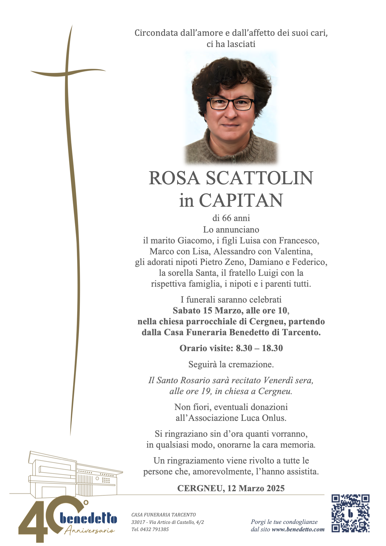 ROSA SCATTOLIN - Necrologio e condoglianze su Benedetto