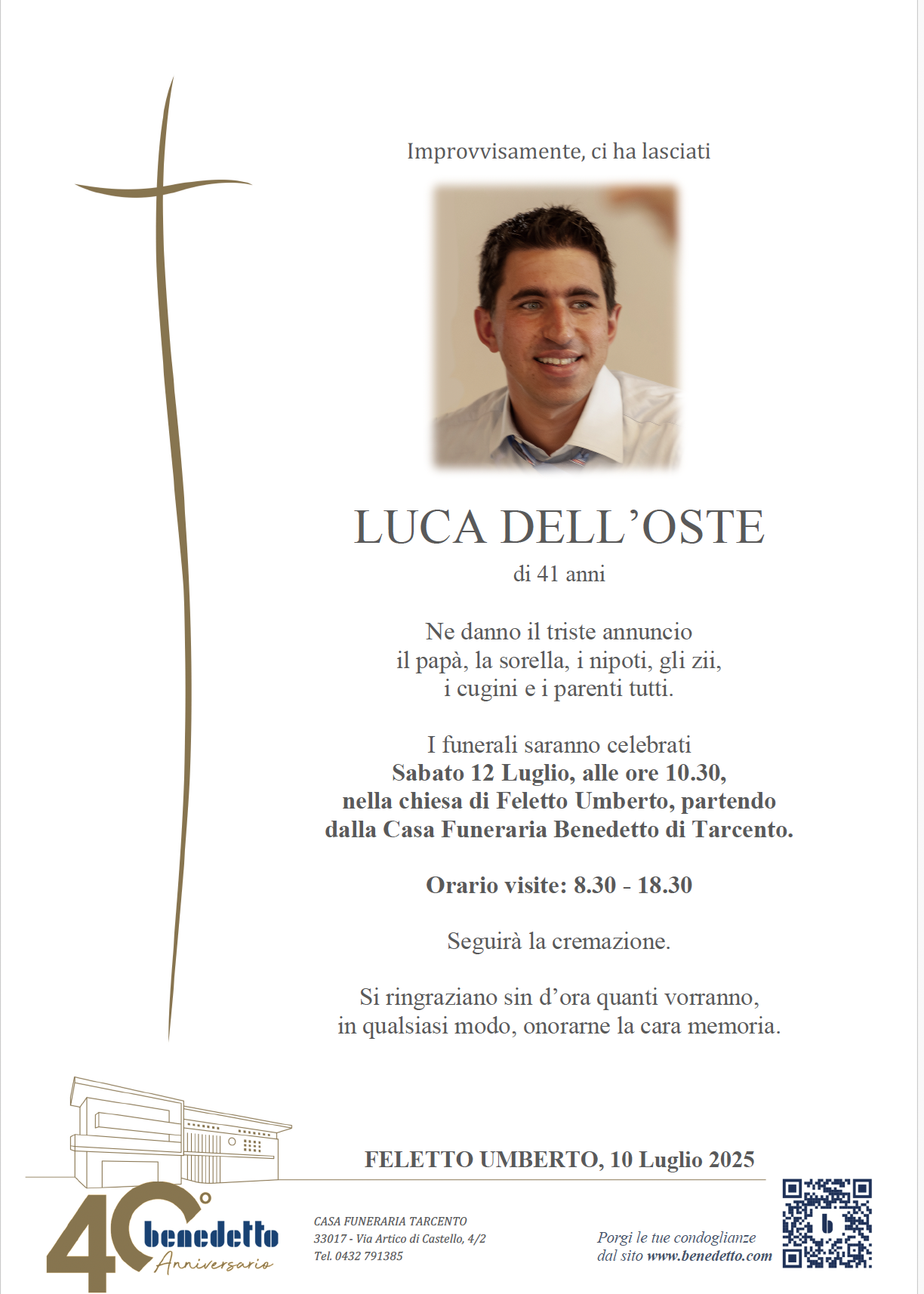 LUCA DELL'OSTE - Necrologio e condoglianze su Benedetto