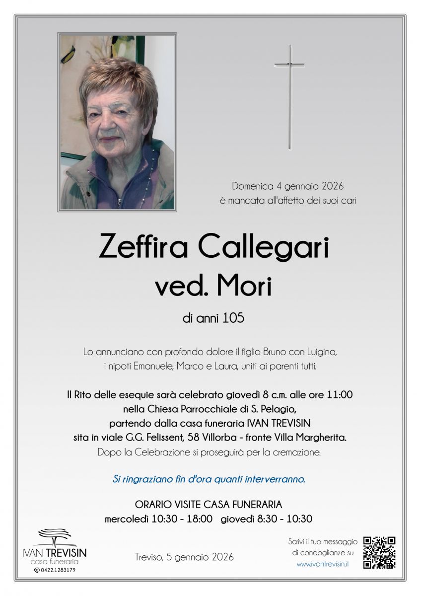 Zeffira Callegari - Necrologio e condoglianze su IVAN TREVISIN