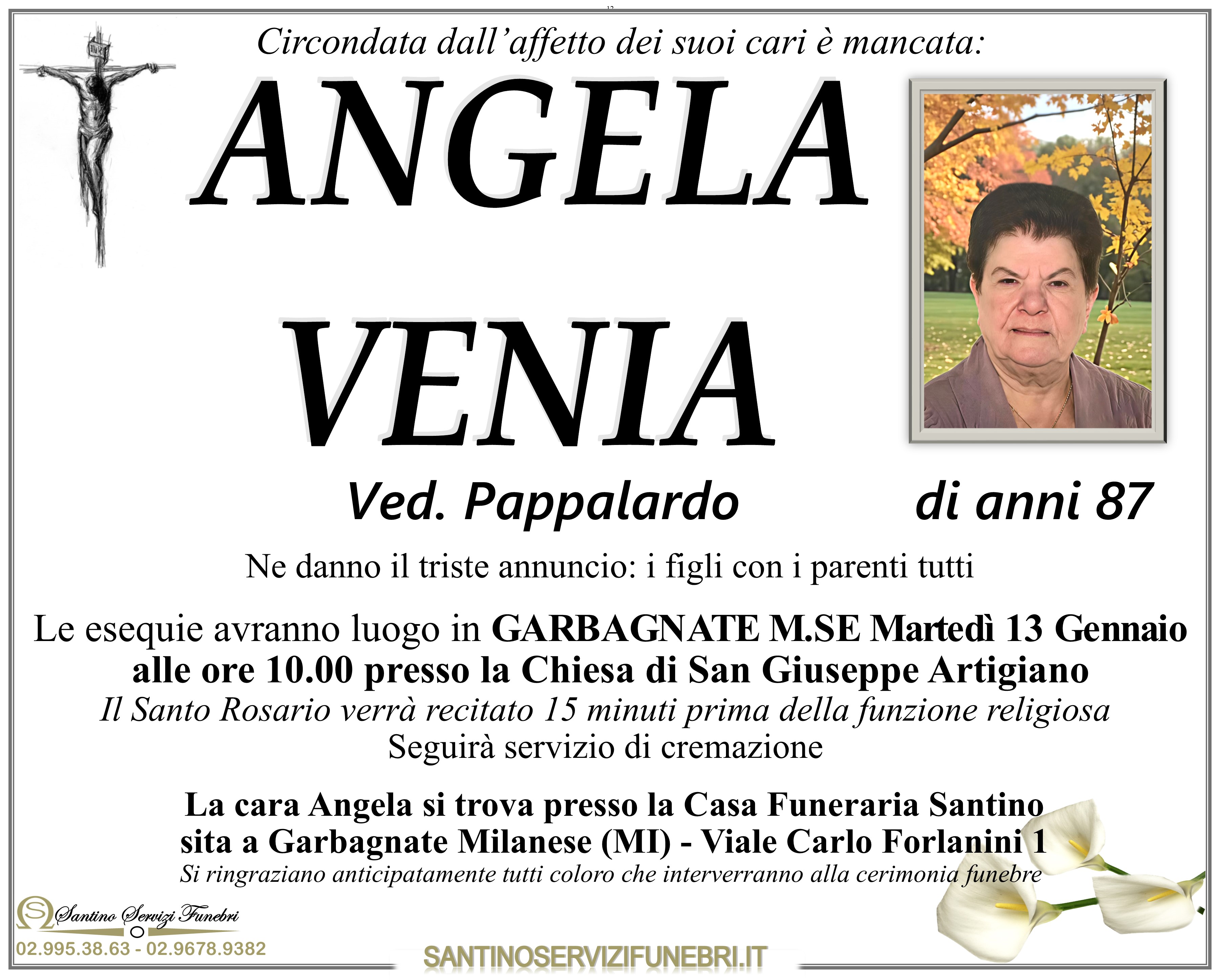 ANGELA VENIA - Necrologio e condoglianze su Santino Servizi Funebri