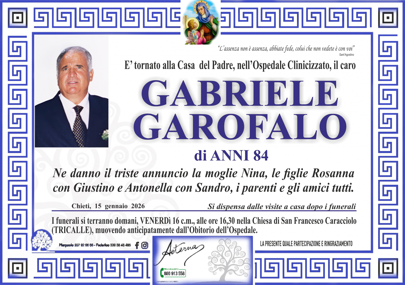 GABRIELE GAROFALO - Necrologio e condoglianze su Aeterna Pompe Funebri