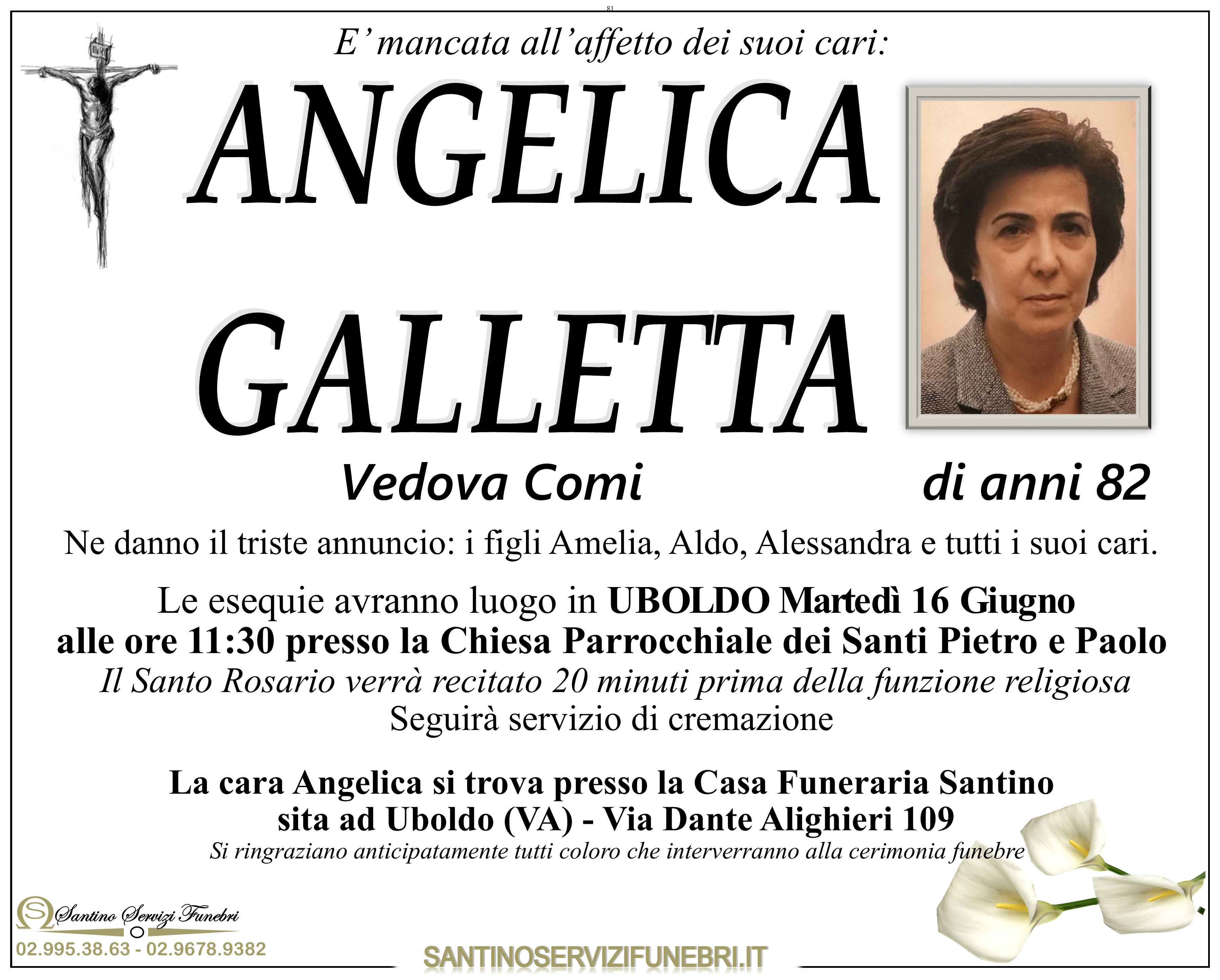 ANGELICA GALLETTA - Necrologio e condoglianze su Santino Servizi Funebri