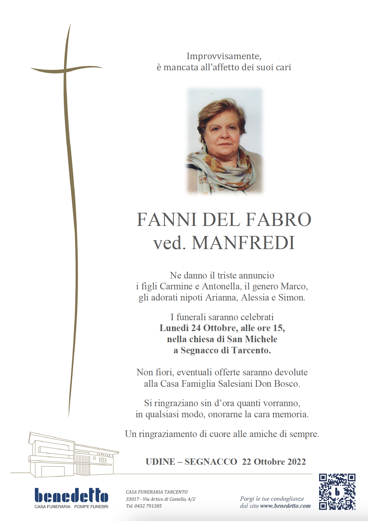 FANNI DEL FABRO - Necrologio e condoglianze su Benedetto