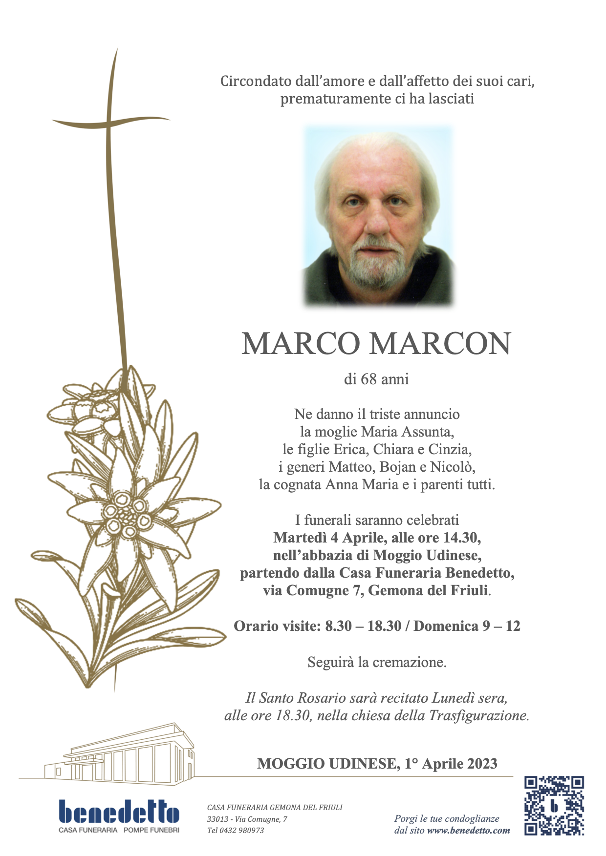 MARCO MARCON - Necrologio e condoglianze su Benedetto