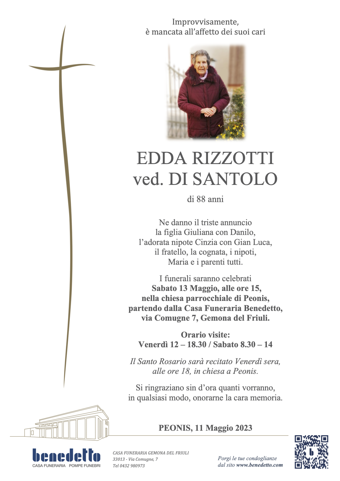 EDDA RIZZOTTI - Necrologio e condoglianze su Benedetto