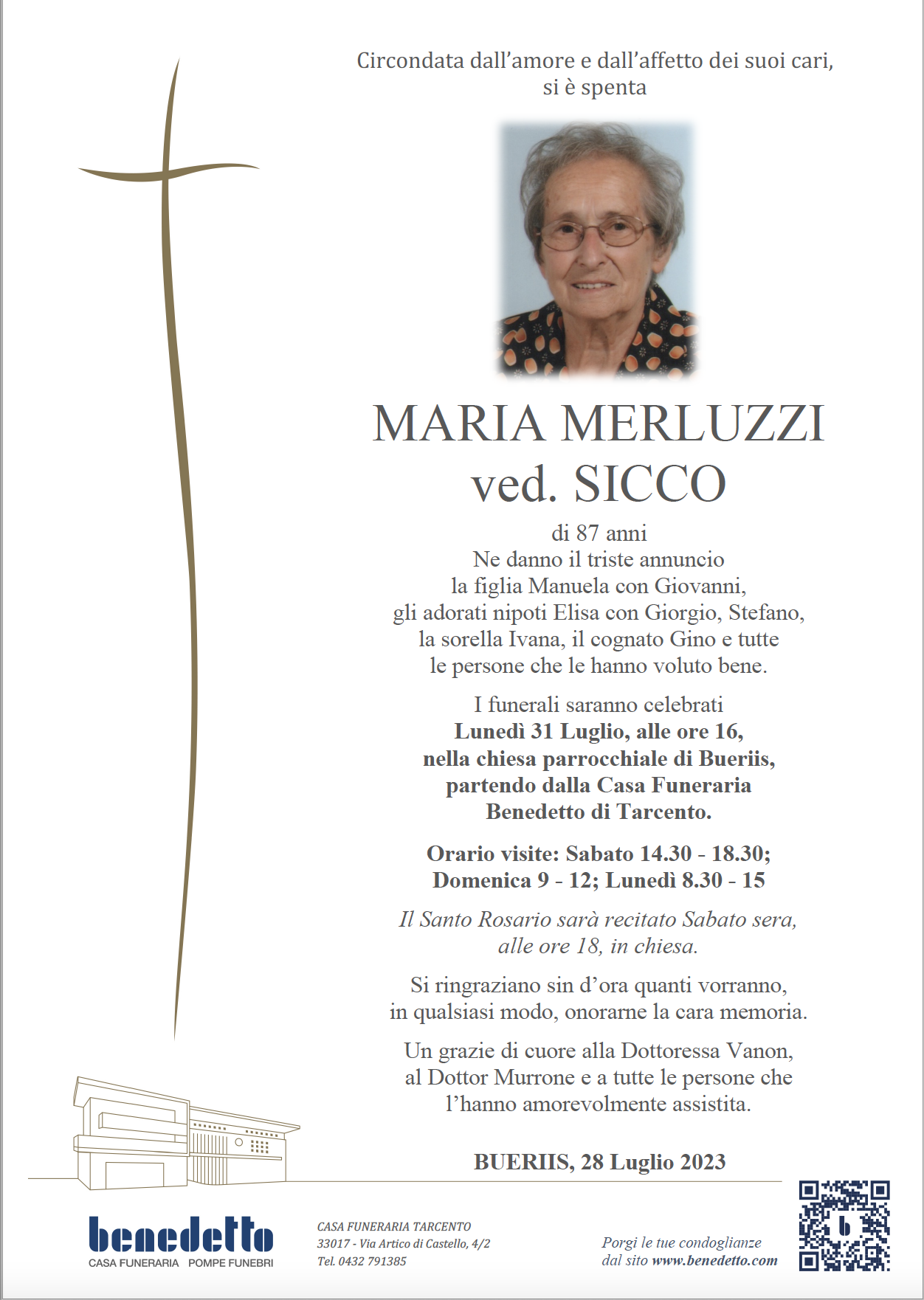 MARIA MERLUZZI - Necrologio e condoglianze su Benedetto