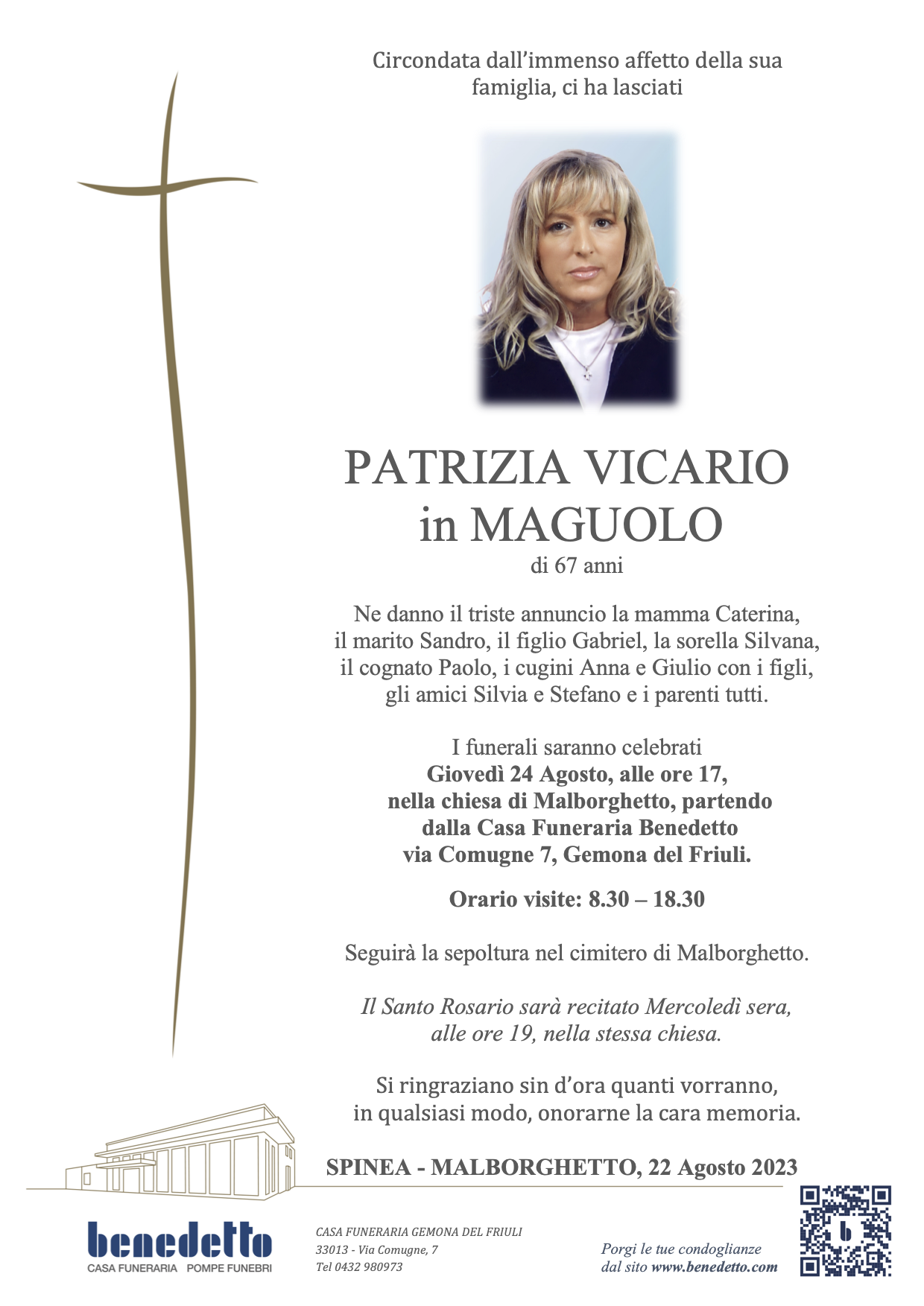 PATRIZIA VICARIO - Necrologio e condoglianze su Benedetto