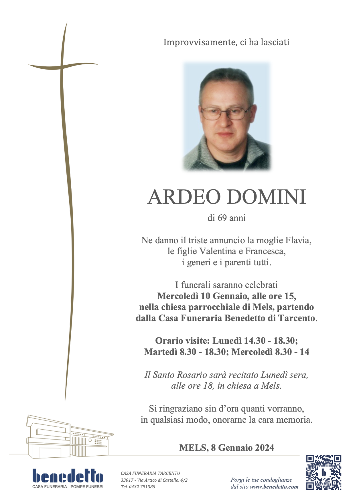 ARDEO DOMINI - Necrologio e condoglianze su Benedetto